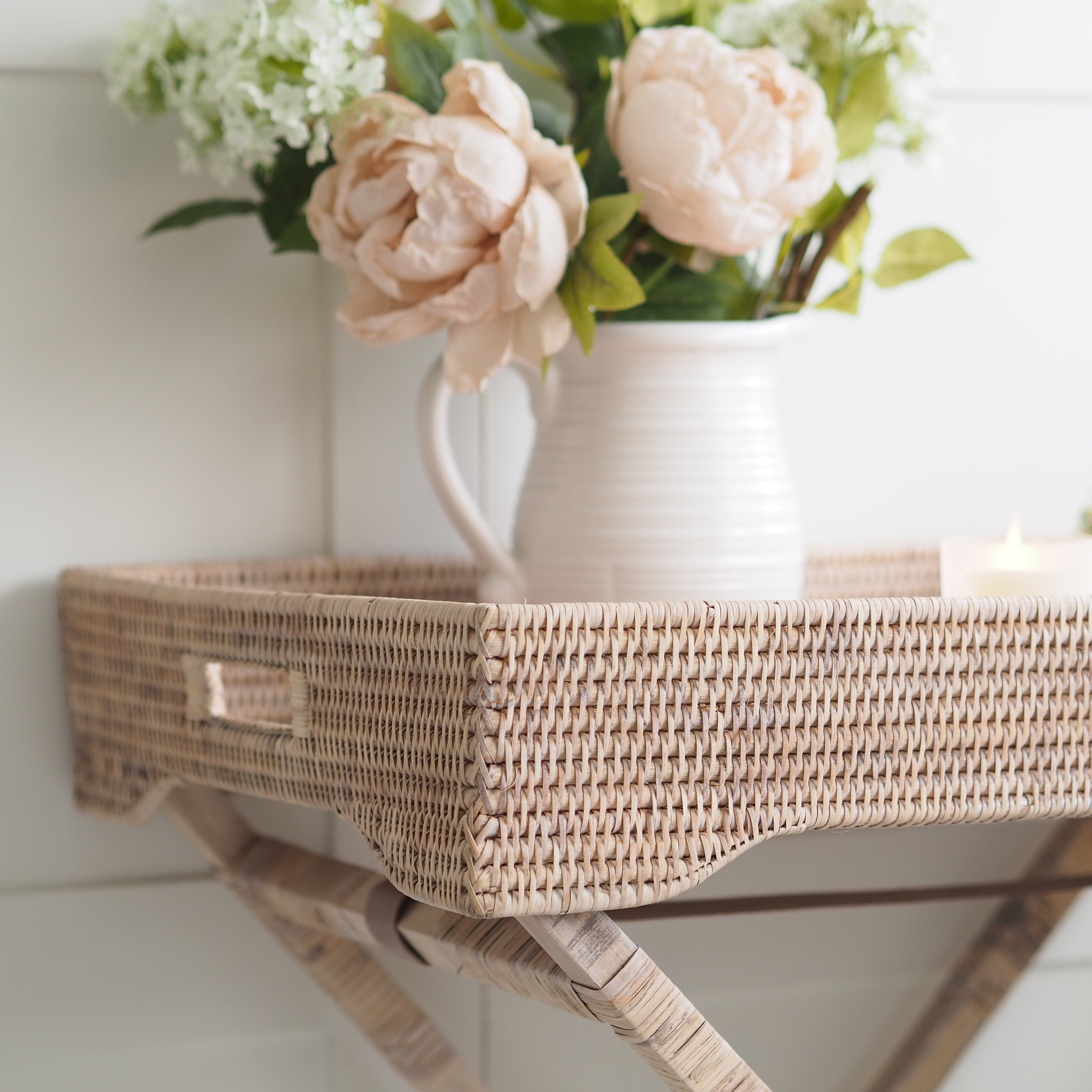 Whitewash Rattan Butlers Tray Table – Dot and Blush