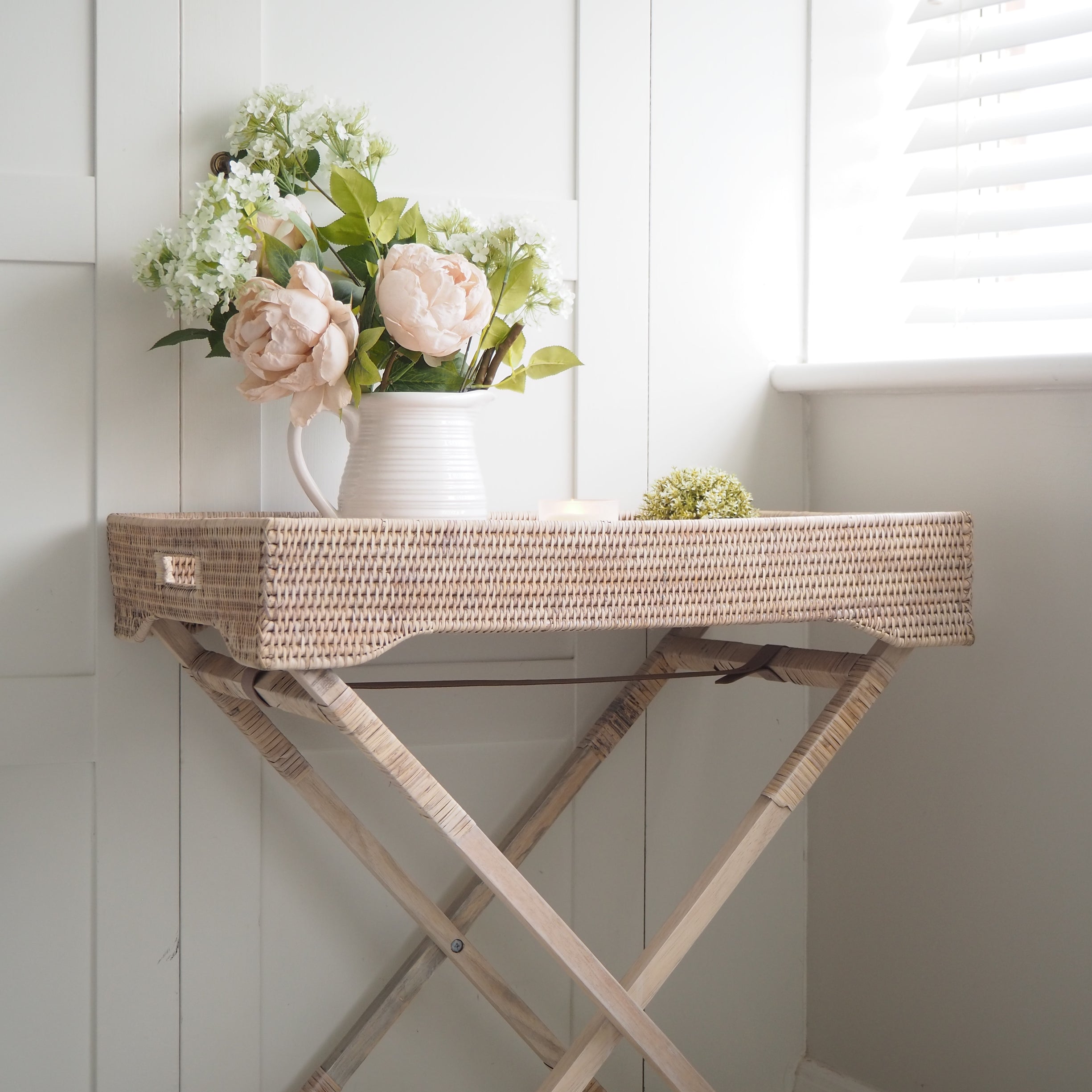 Whitewash Rattan Butlers Tray Table – Dot and Blush