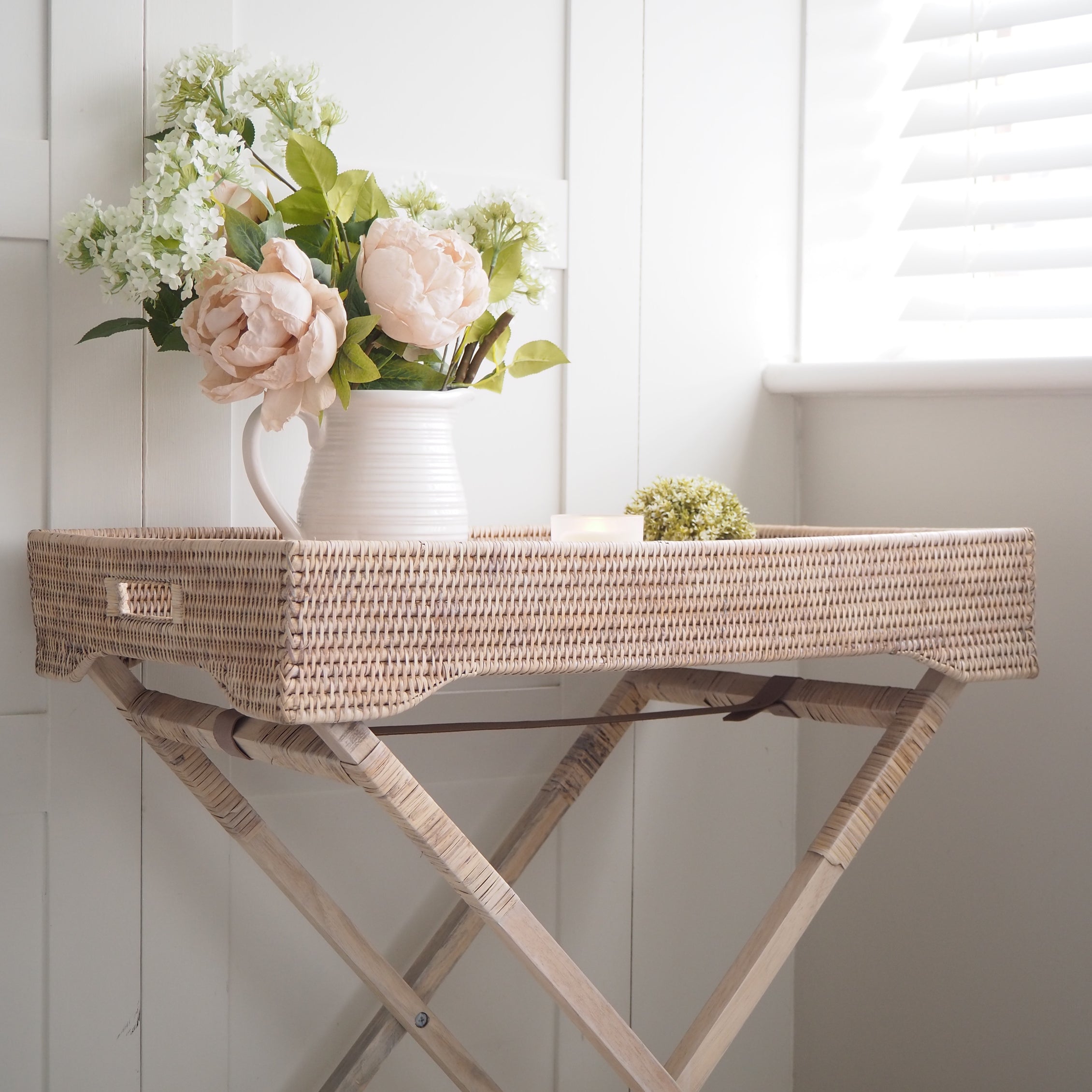 Whitewash Rattan Butlers Tray Table – Dot and Blush