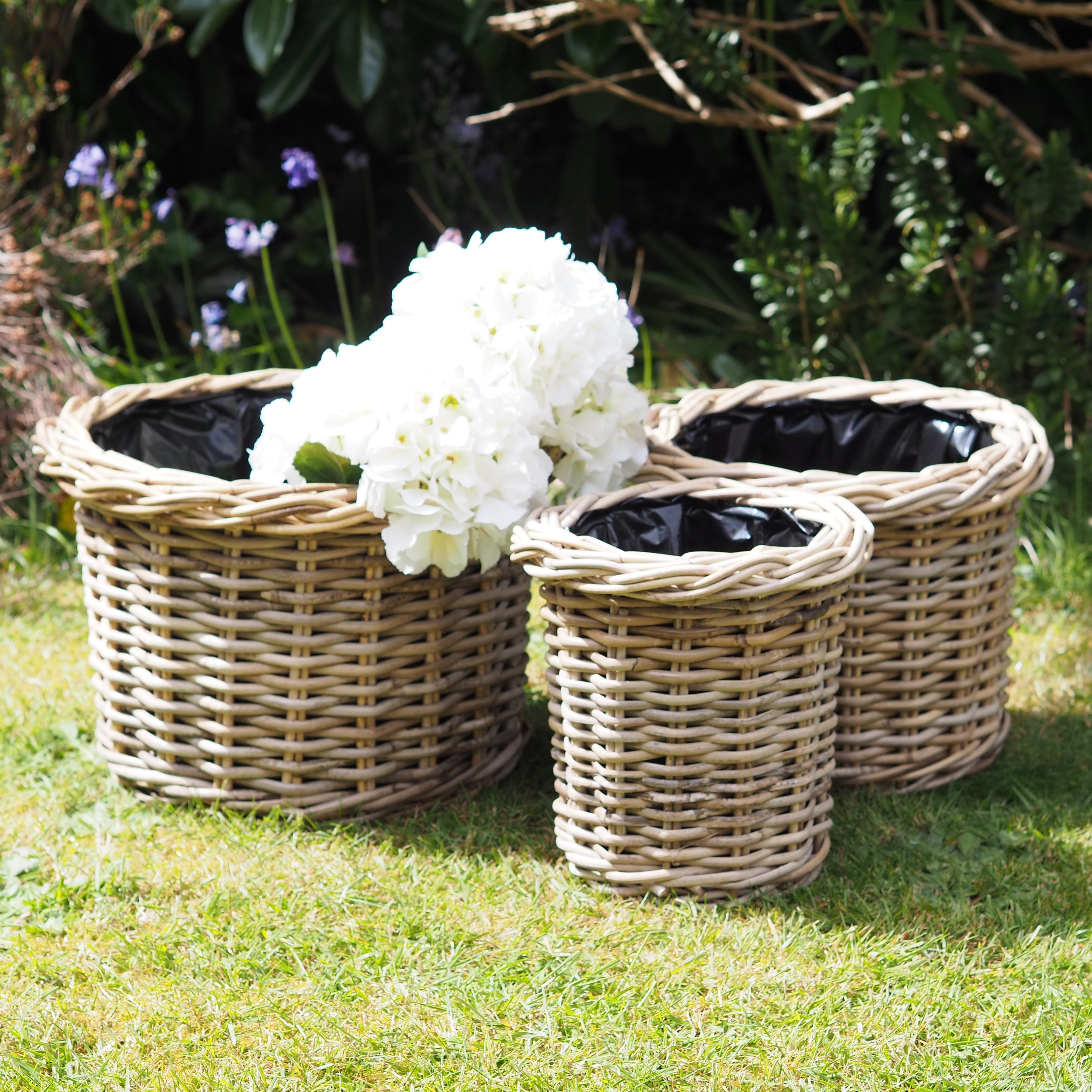Wicker Looking Planters Square Shallow Grey & Buff Rattan Planter