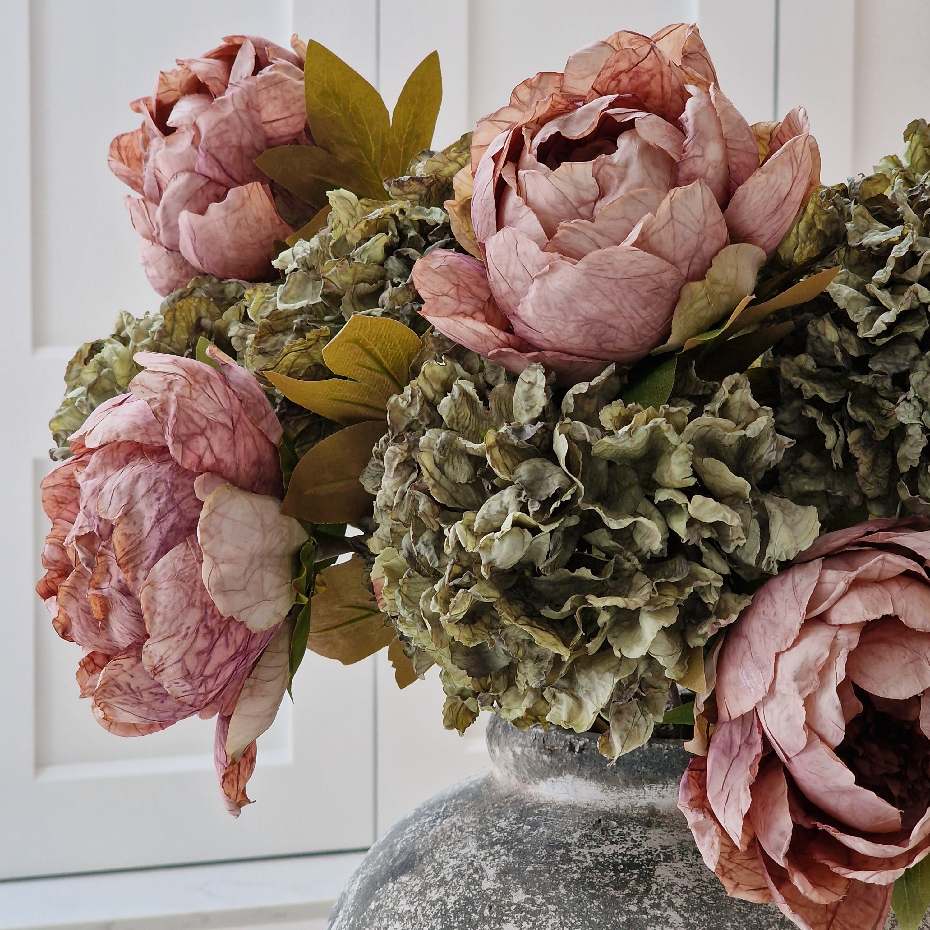 Closed Peony Hydrangea Faux Flower Bouquet Dot and Blush